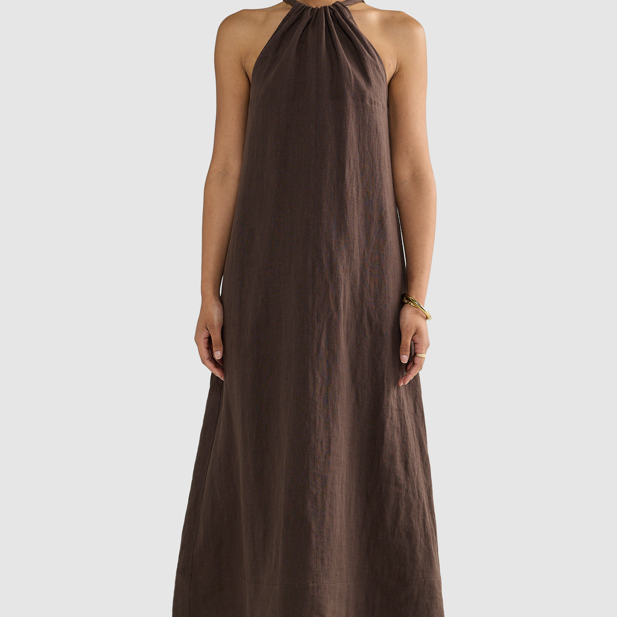 Luna Linen Halter Dress Carob – ORTC Clothing Co