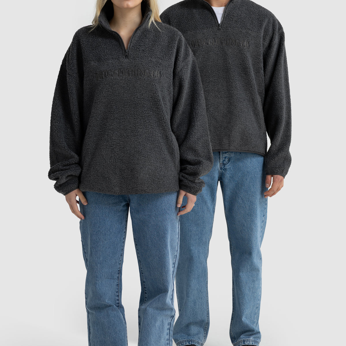 ORTC Unisex Sherpa Fleece Logo Quarter Zip Charcoal – ORTC Clothing Co