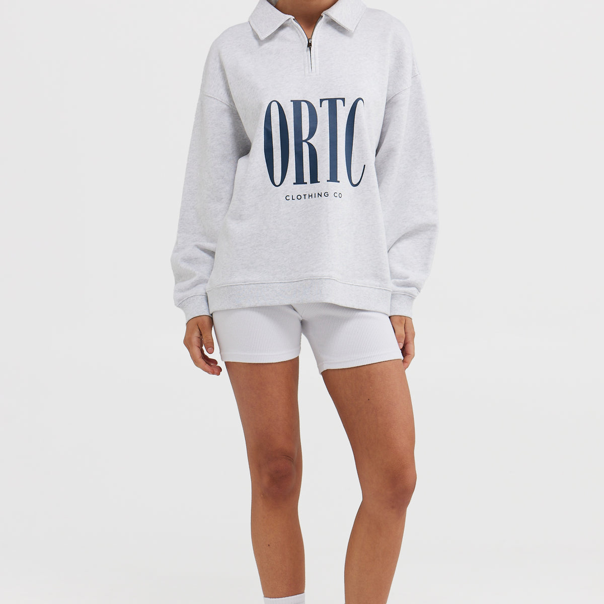 Spencer Logo Quarter Zip White Marle – ORTC Clothing Co