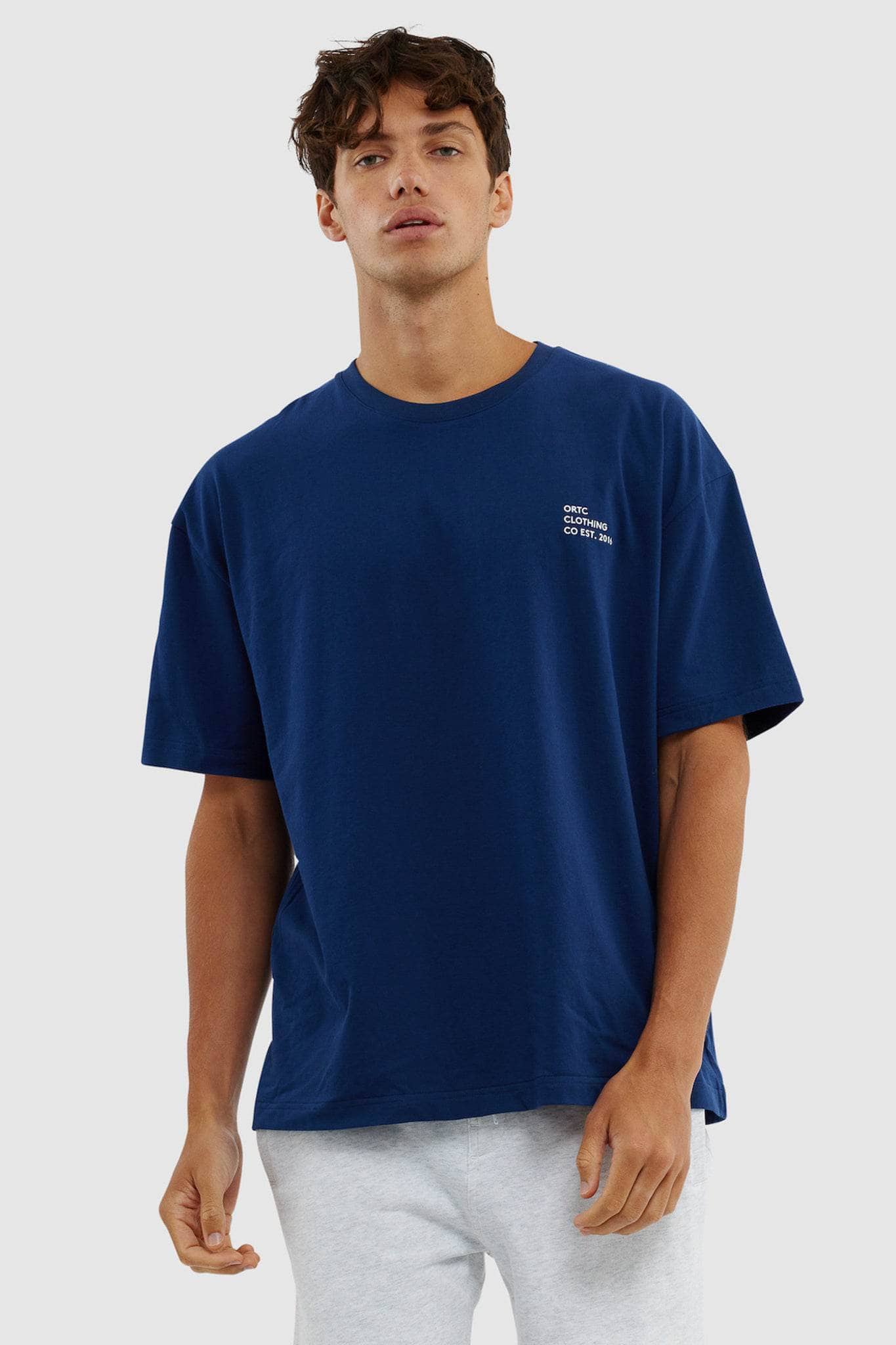 Box Fit Logo T Shirt Navy – ORTC Clothing Co