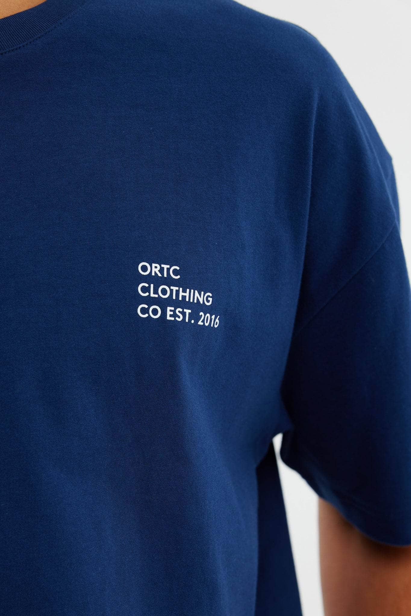 Box Fit Logo T Shirt Navy – ORTC Clothing Co