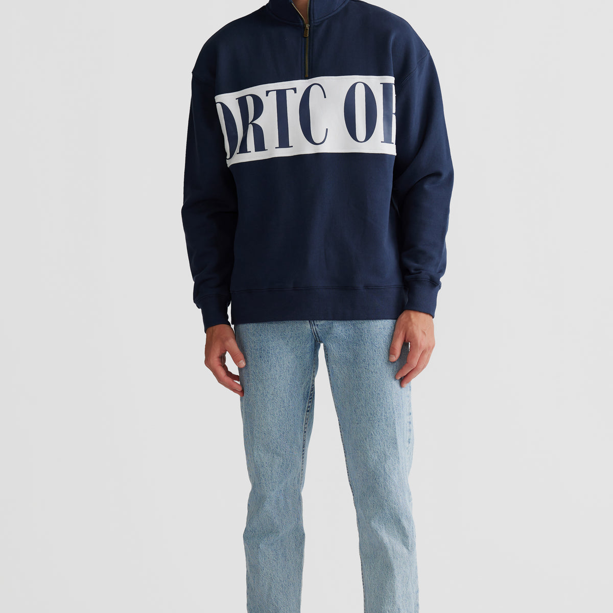 Harrington Logo Quarter Zip Navy – ORTC Clothing Co