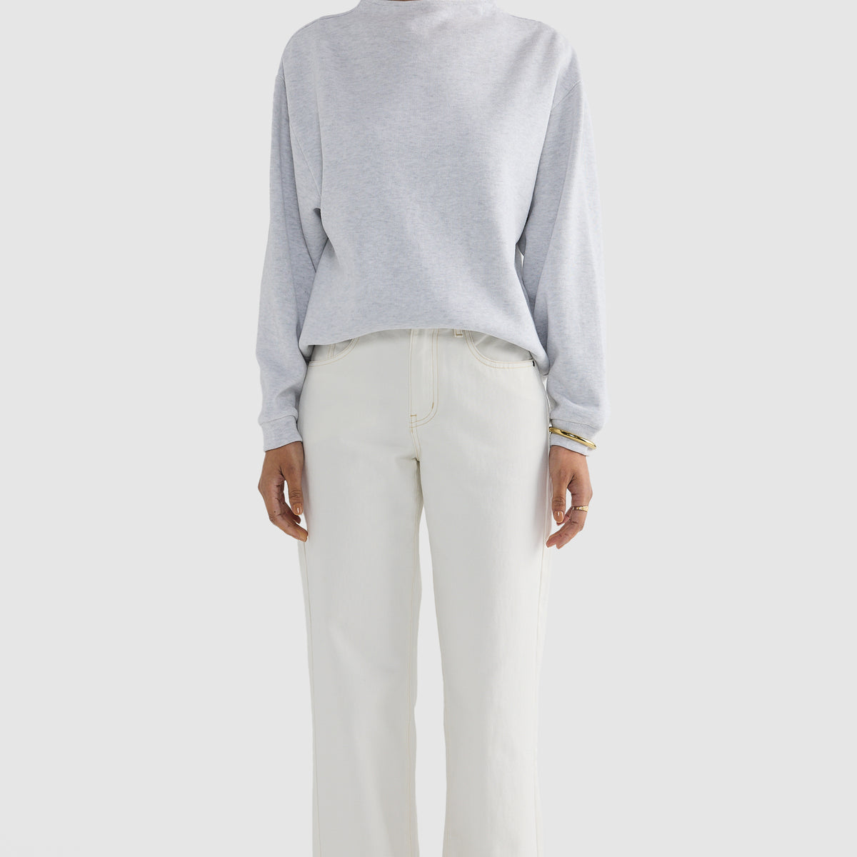 ORTC Women's Ava High neck Jumper White Marle – ORTC Clothing Co
