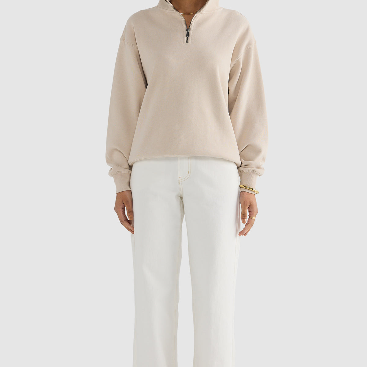 ORTC Women's Ava Ribbed Quarter Zip Bone – ORTC Clothing Co