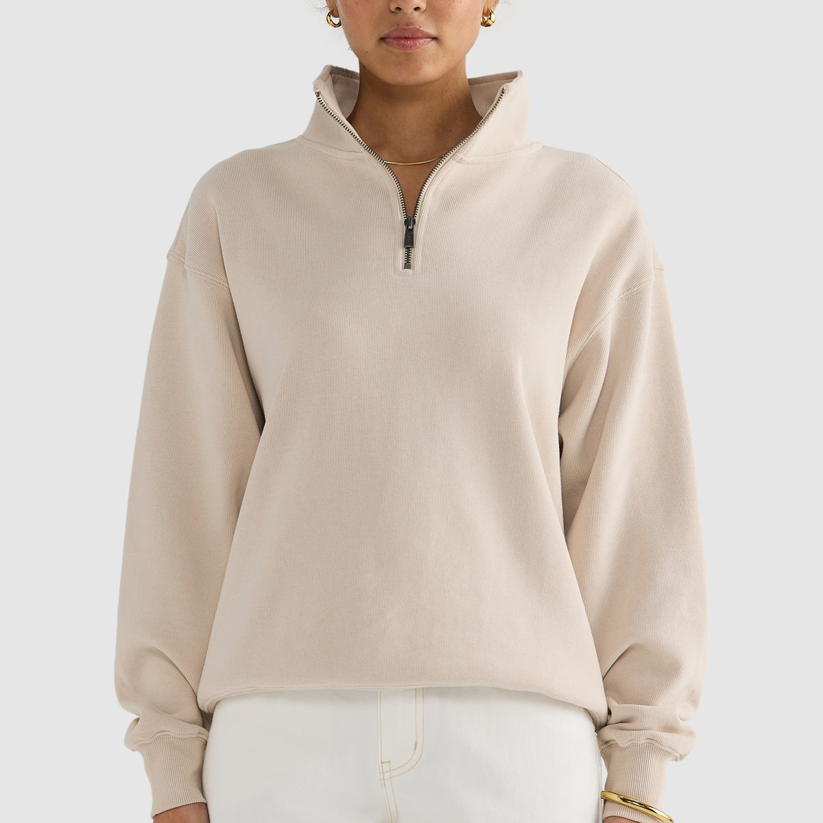 ORTC Women's Ava Ribbed Quarter Zip Bone – ORTC Clothing Co