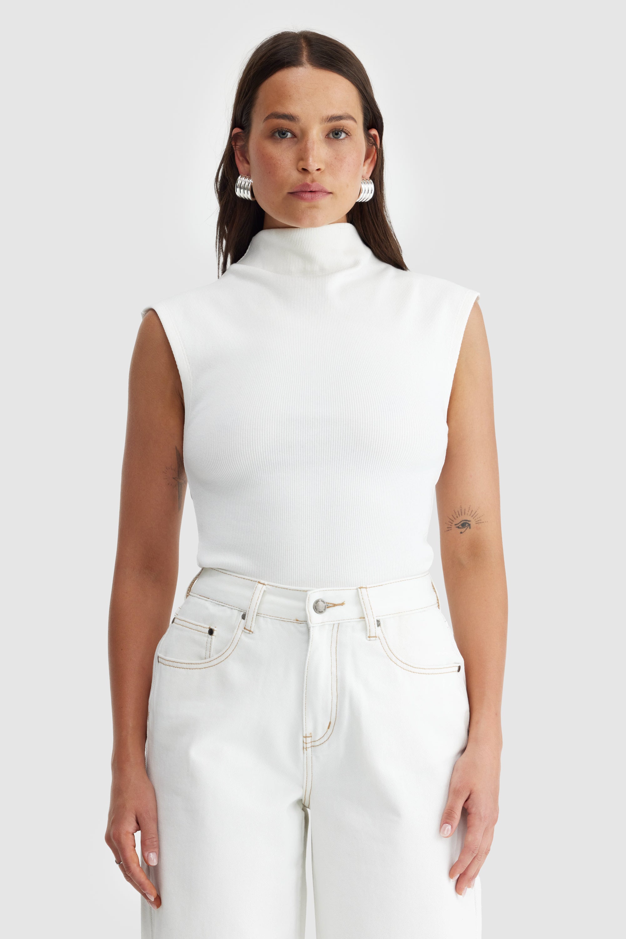Liv High Neck Rib Top White – ORTC Clothing Co