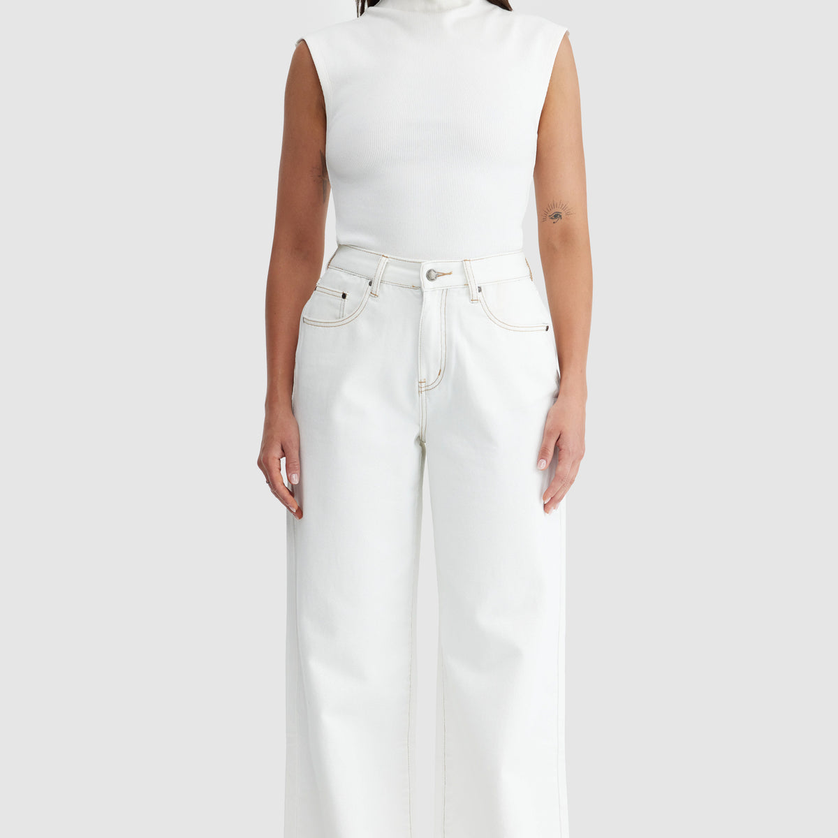 ORTC Women's Liv High Neck Rib Top White – ORTC Clothing Co