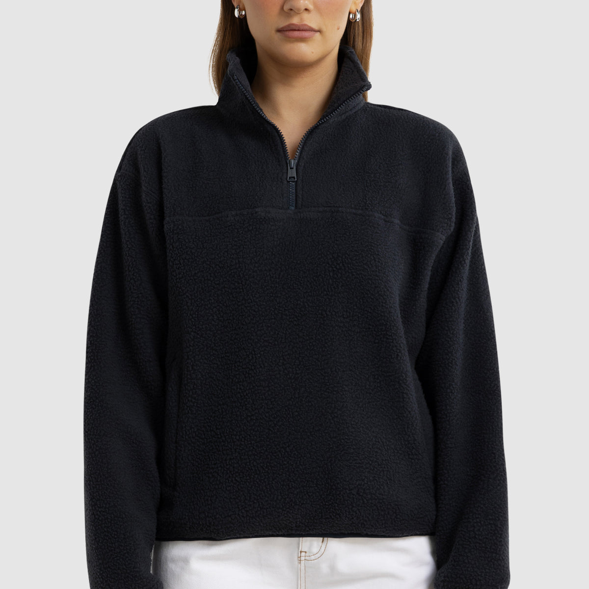 ORTC Women's Sherpa Fleece Quarter Zip Washed Black – ORTC Clothing Co